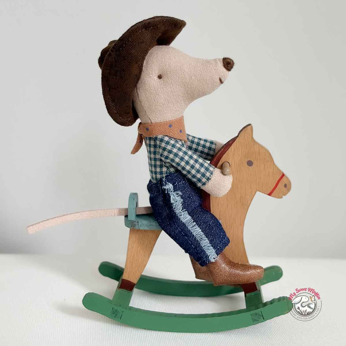Maileg Cowboy Little Brother Mouse on Rocking Horse – My Sweet Muffin